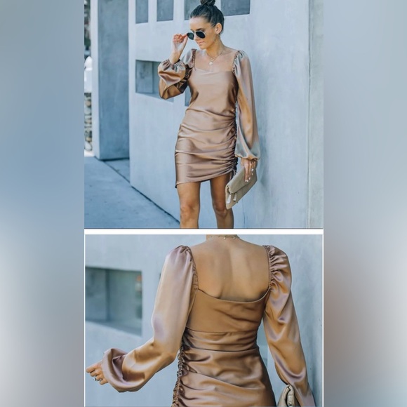 Vici | Dresses | Vici Tan Satin Dress | Poshmark